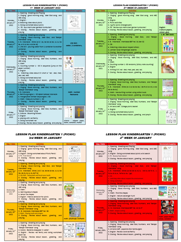 Lesson Plan Kindergarten 1 Jan-Feb 2022 | PDF | Language Arts & Discipline