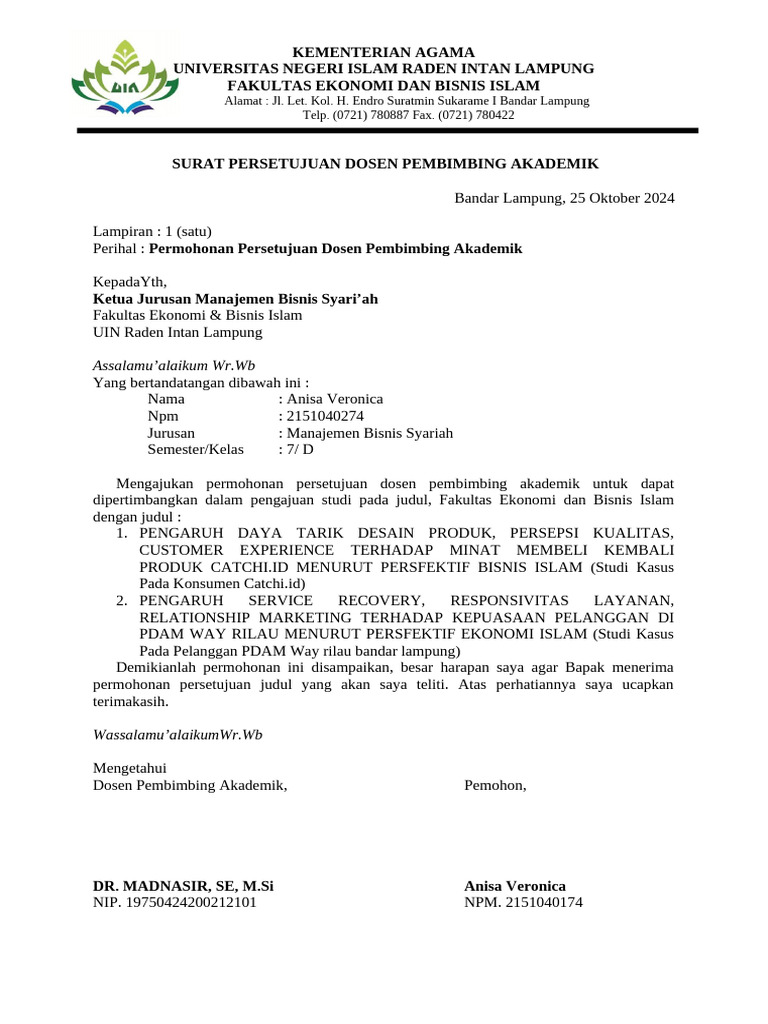 Surat Pengajuan Judul | PDF