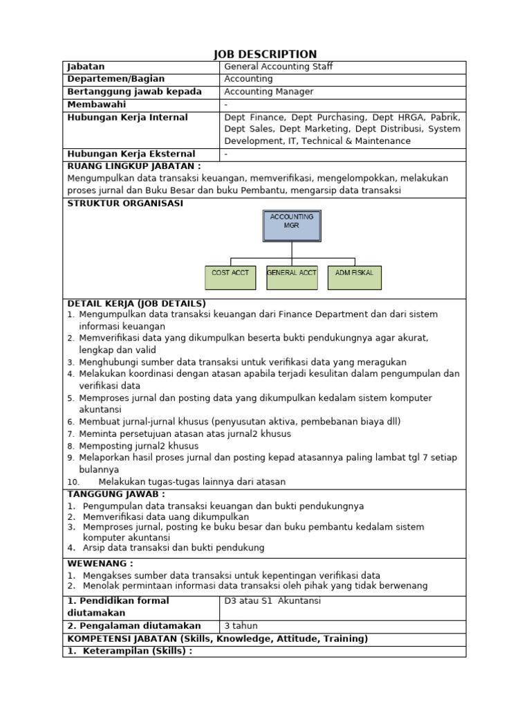 Contoh Job Desc Accounting Staff | PDF