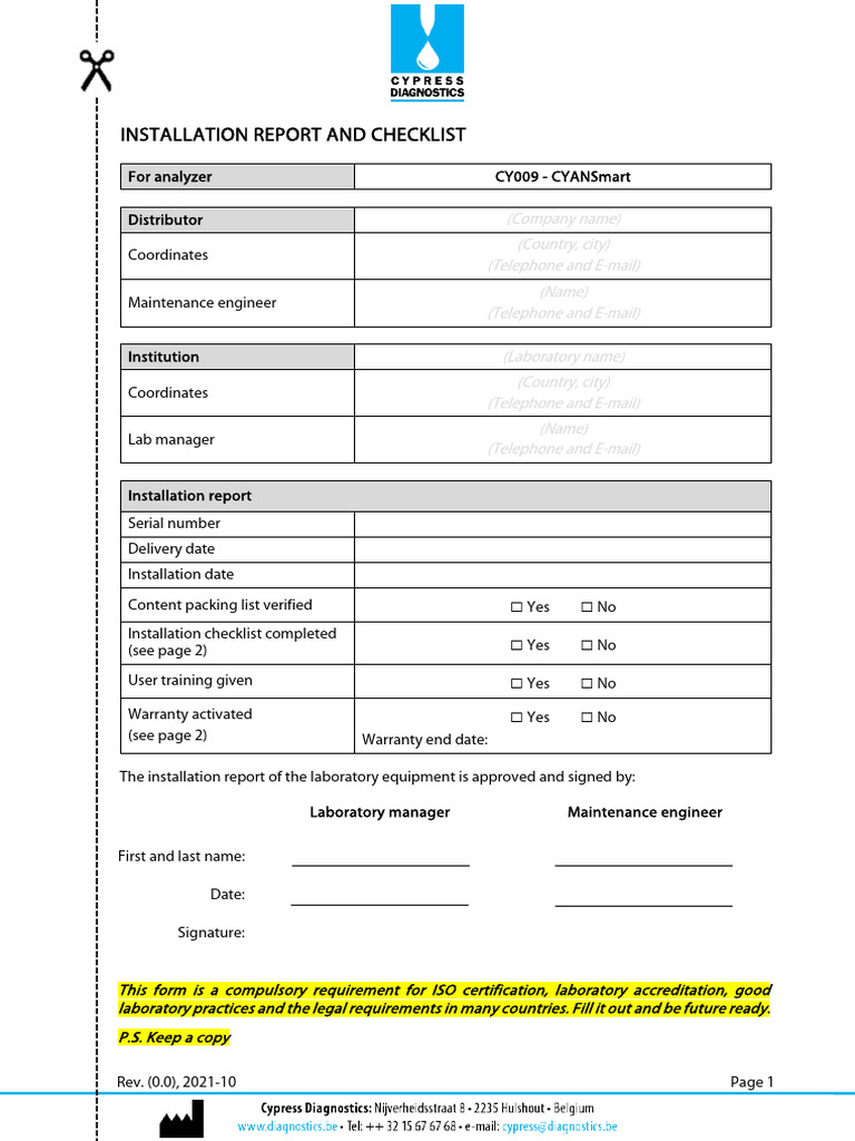 CY009 Analyzer Installation Report | PDF