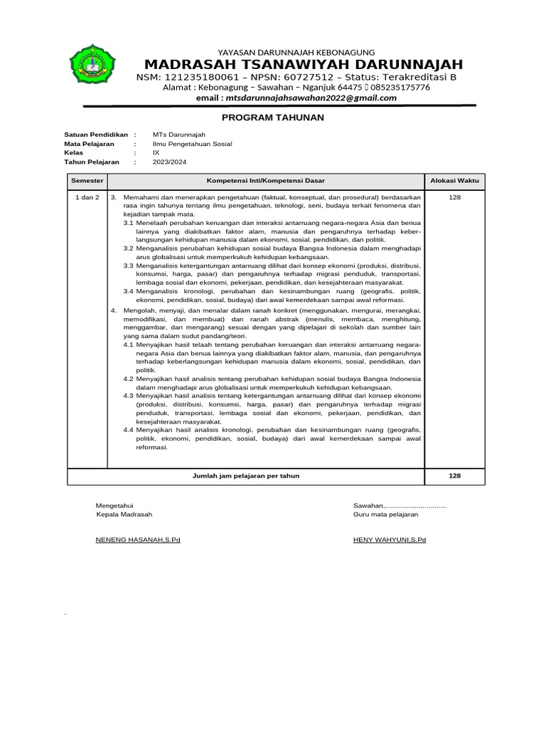 Prota + Promes Ips 9 | PDF | Ilmu Sosial
