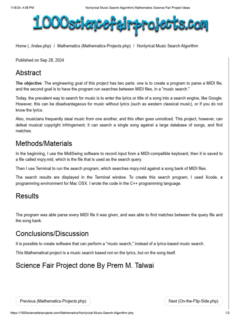 Nonlyrical Music Search Algorithm - Mathematics Science Fair Project ...