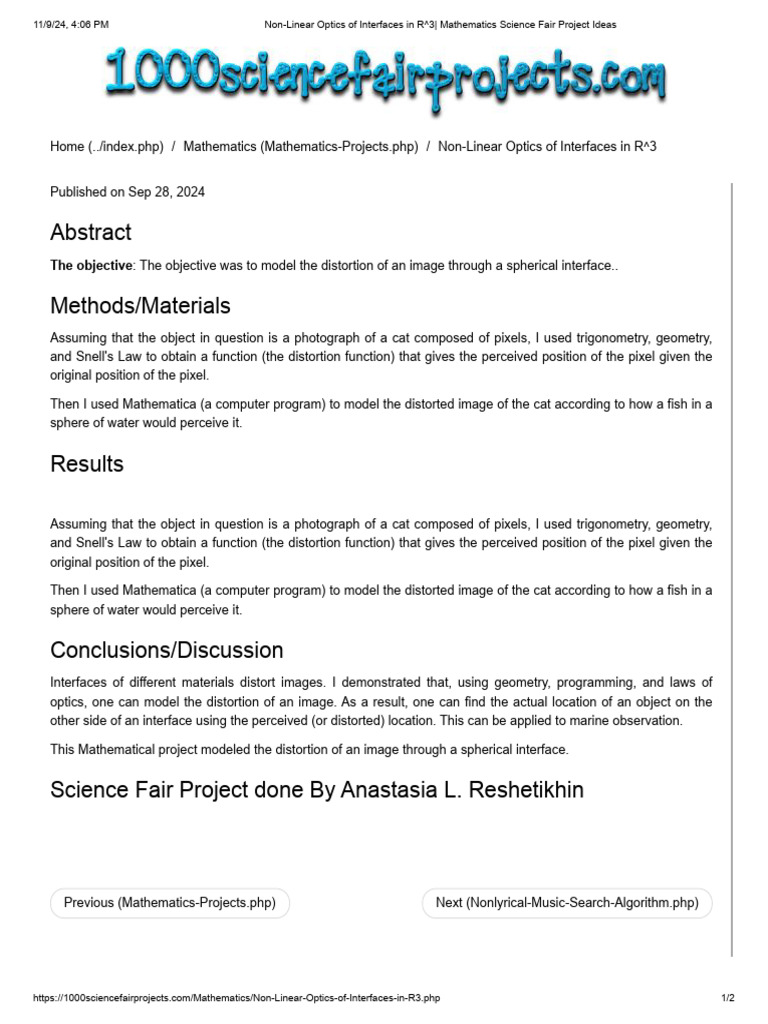 Non-Linear Optics of Interfaces in R 3 - Mathematics Science Fair Project Ideas | PDF ...