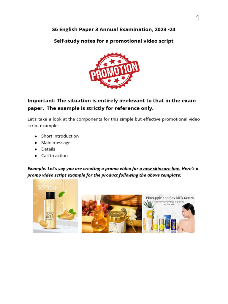 2023-24 S6 Eng P3 Exam Self Study Promo Vid Script | PDF