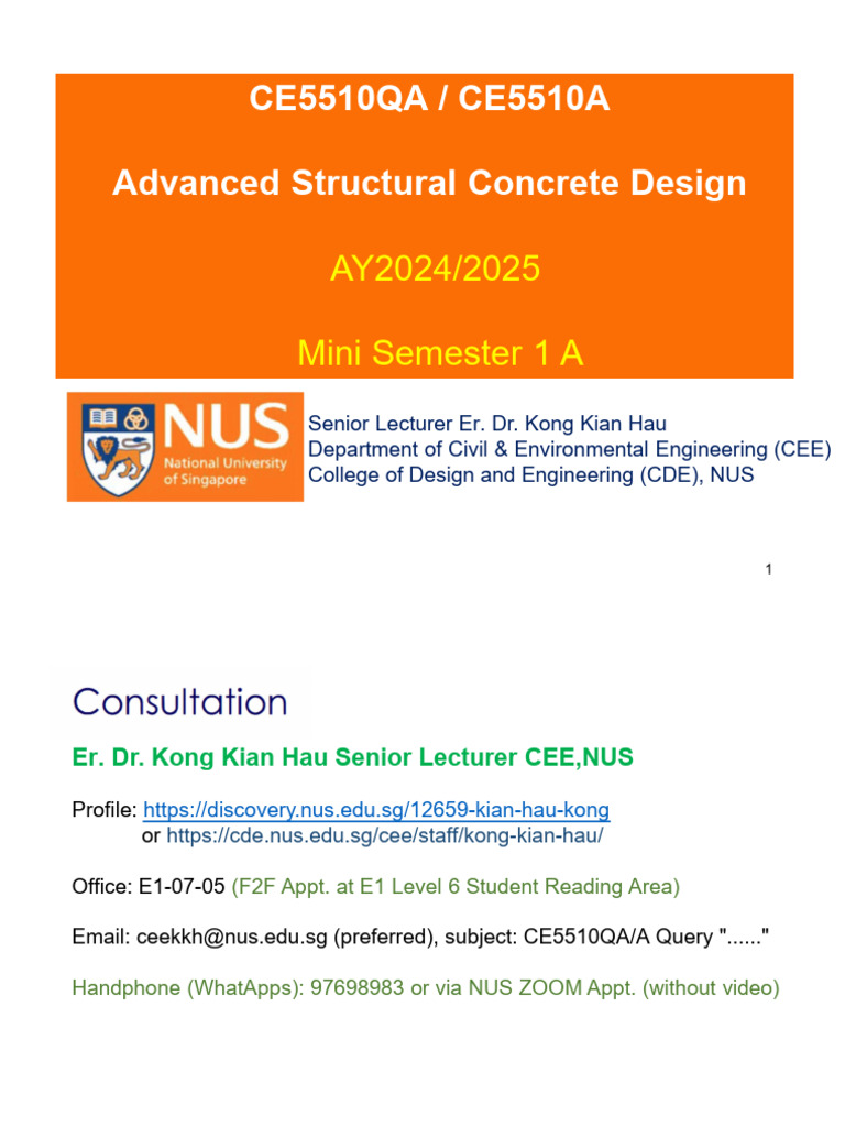CE5510QA Week 1 13-8-24 Design Philosophy Notes N Bending of Structural ...