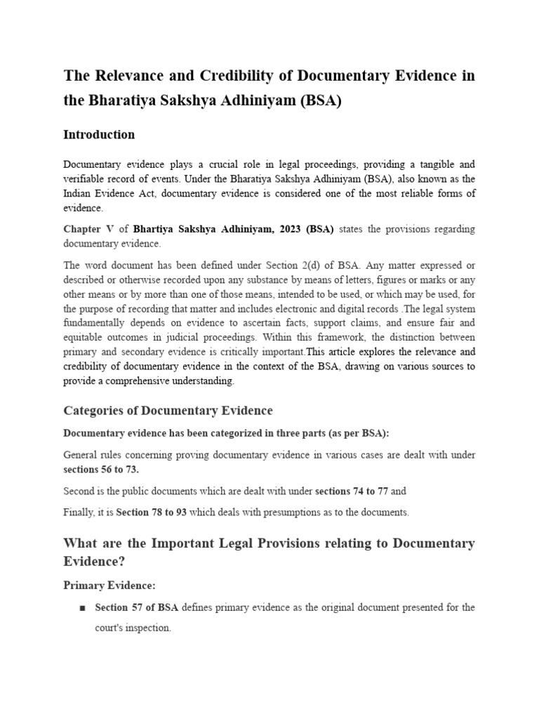 The Relevance and Credibility of Documentary Evidence in The Bharatiya ...