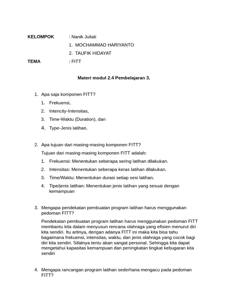 Merancang Program Latihan Menggunakan Pedoman FITT | PDF