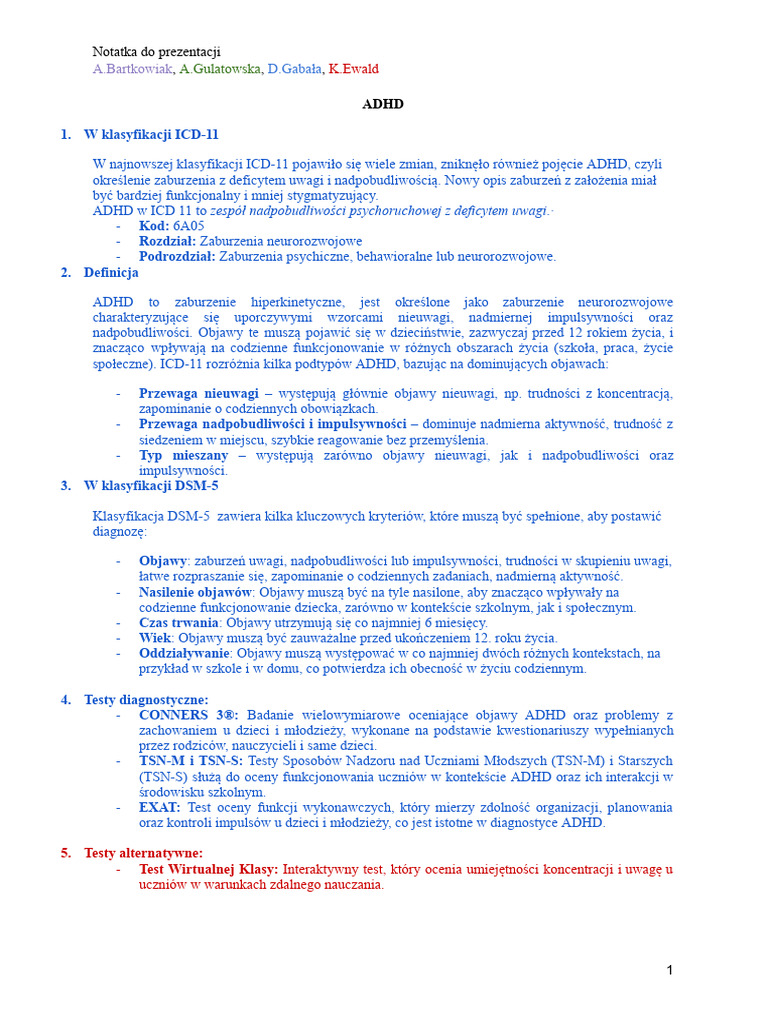Notatka ADHD | PDF