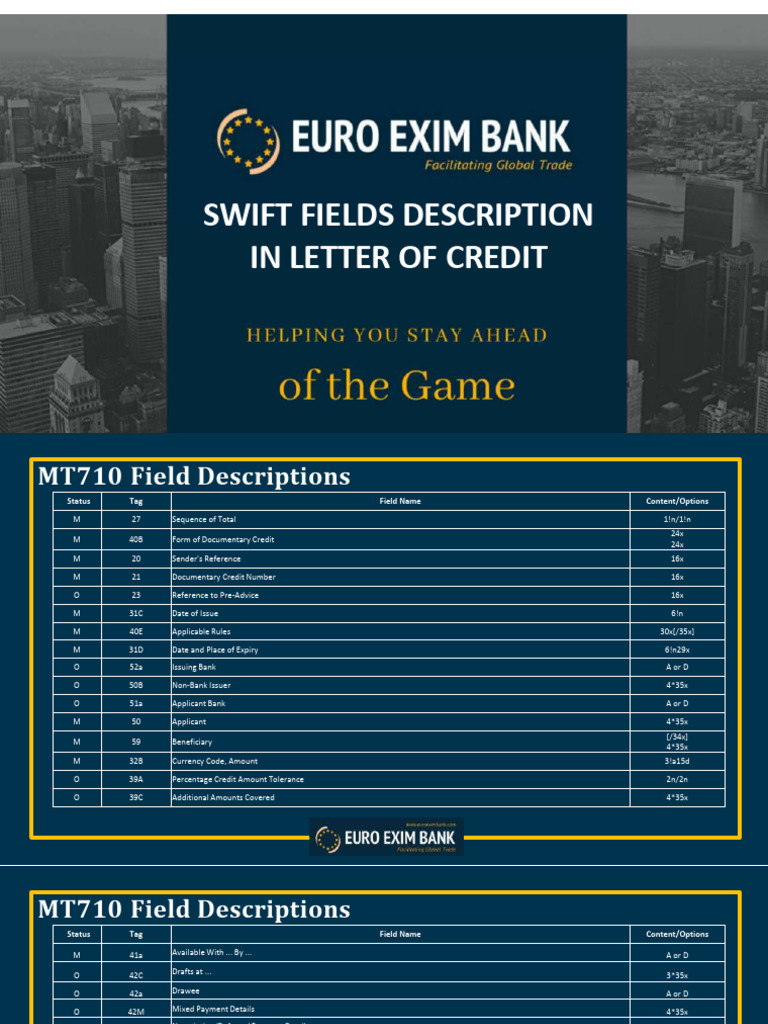 MT710 Swift Message Field Guide | PDF | Payments