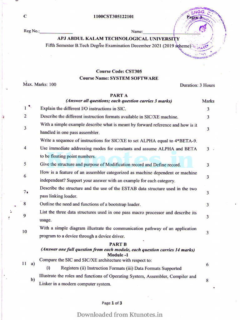 Cst305 System Software, December 2021 | PDF | Assembly Language | Computer Architecture