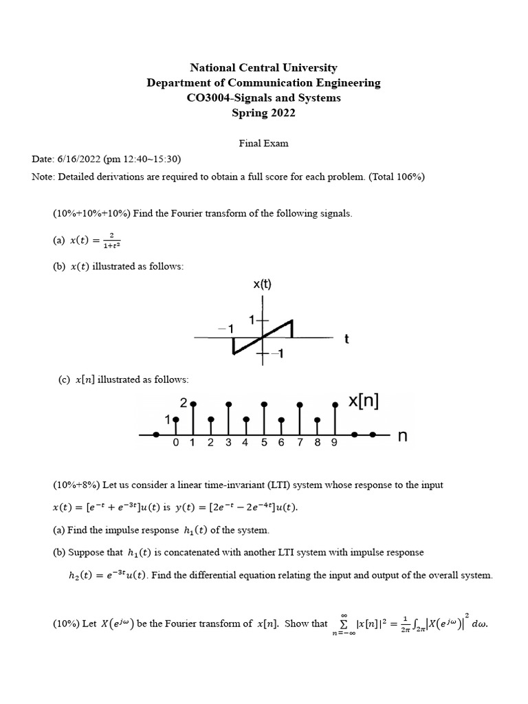 Signals and Systems Final Exam 2022 | PDF | Electronics | Signal Processing