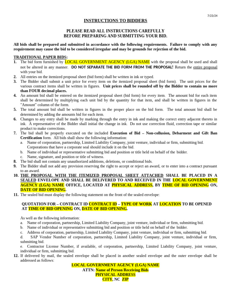 Bid Submission Instructions for Contractors | PDF | Limited Liability ...