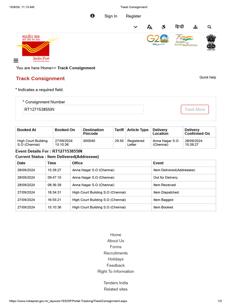 Anna Nagar Track Consignment | PDF