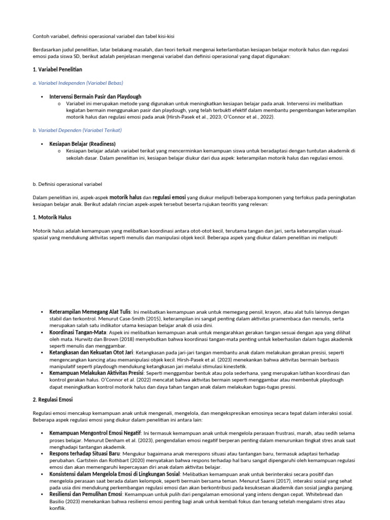Contoh Variabel, Defini Operasional Variabel, Dan Kisi-Kisi Instrumen | PDF