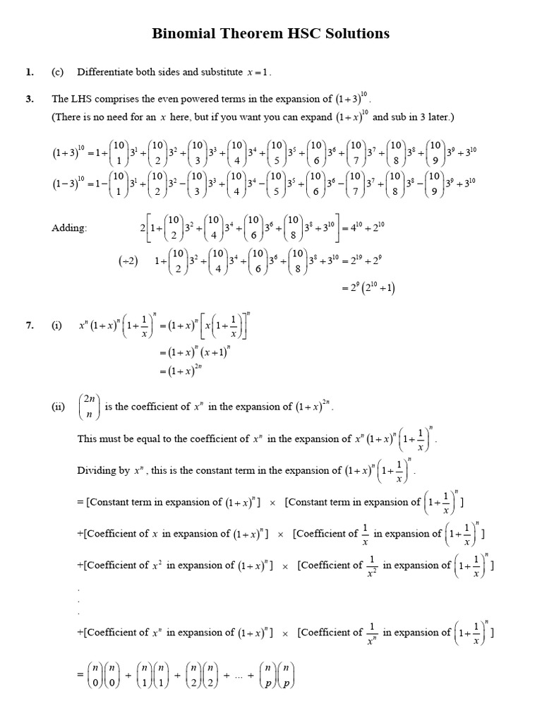 HSC Binomial Theorem Solutions | PDF | Mathematical Concepts | Abstract ...