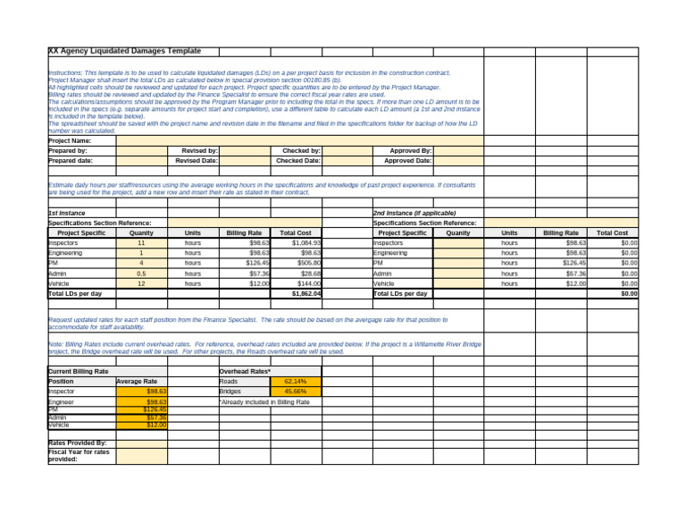 Liquidated Damages Calculation Template | PDF | Spreadsheet