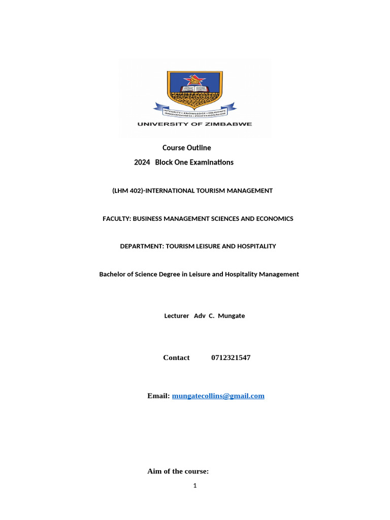 COURSE OUTLINE - Docx International Tourism | PDF | Plagiarism | Cognition