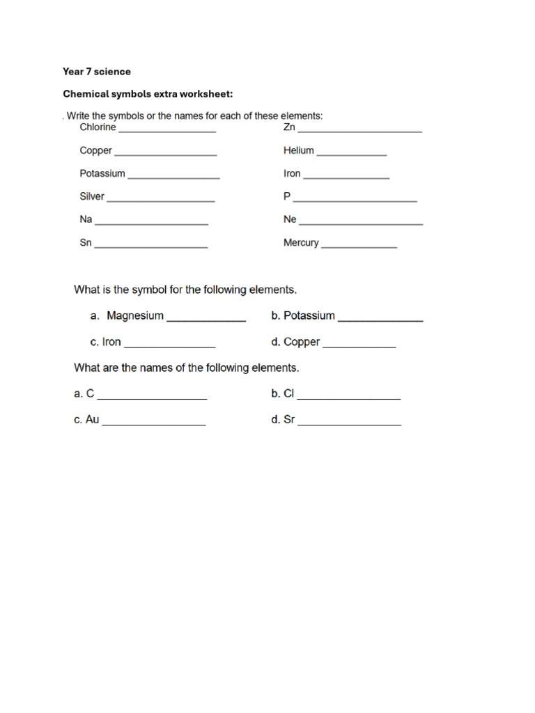 2.3 Chemical Symbols Extra Worksheet | PDF