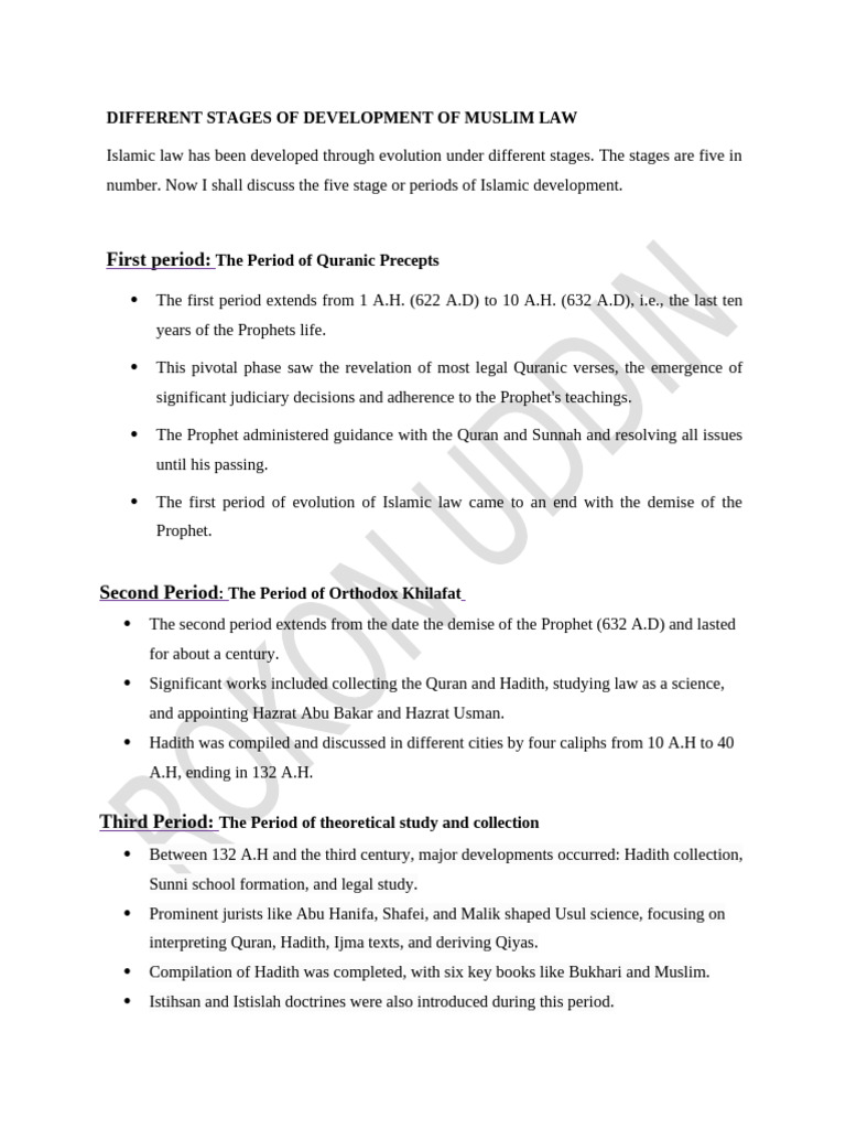 Different Phase of Development of Muslim Law | PDF | Hadith | Sharia