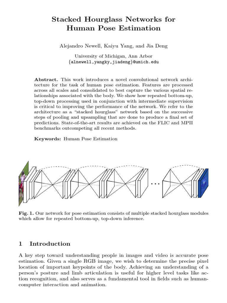 Stacked Hourglass Networks For Human Pose Estimation | PDF | Accuracy And Precision | Applied ...