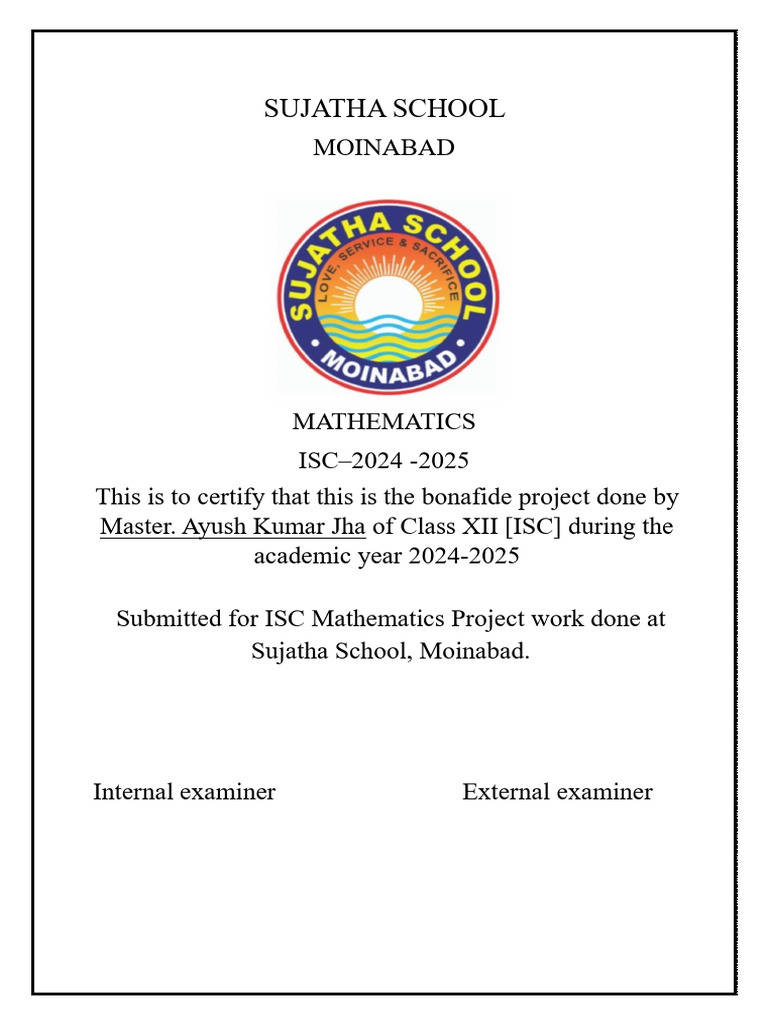 ISC Math Project 2024-2025 Certification | PDF