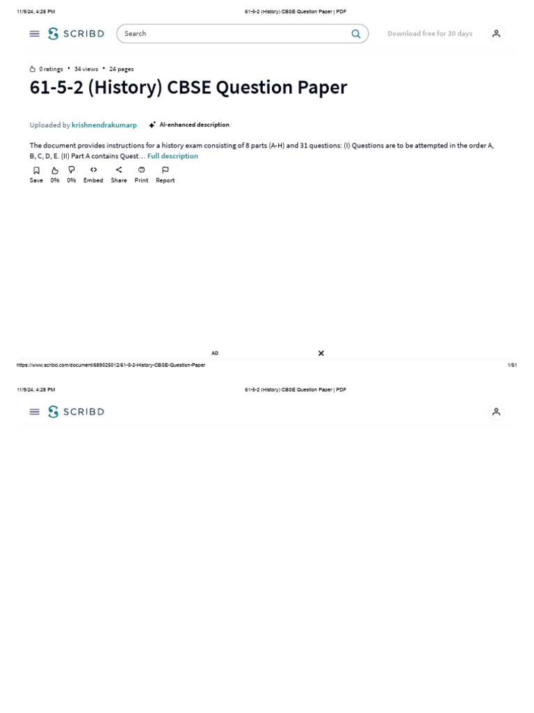 61-5-2 (History) CBSE Question Paper - PDF | PDF | Scribd | Software