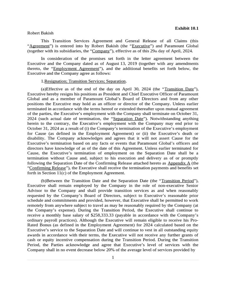 Transition Services Agreement and General Release of All Claims | PDF ...