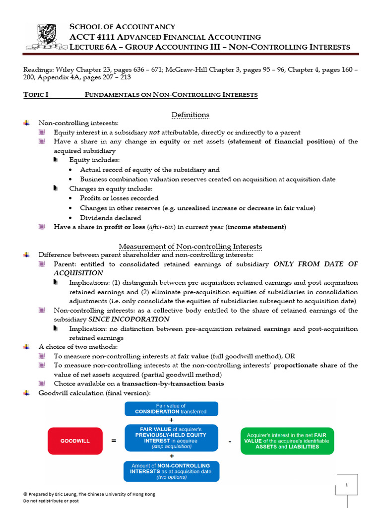 ACCT4111 - Lecture 6A - Group Accounting III (2024) | PDF | Goodwill (Accounting) | Retained ...