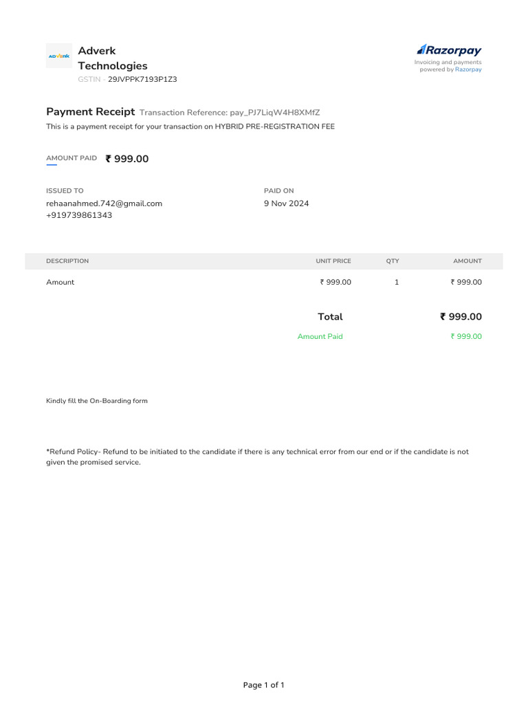 Receipt Pay - PJ7LiqW4H8XMfZ From Adverk Technologies (Paid) | PDF