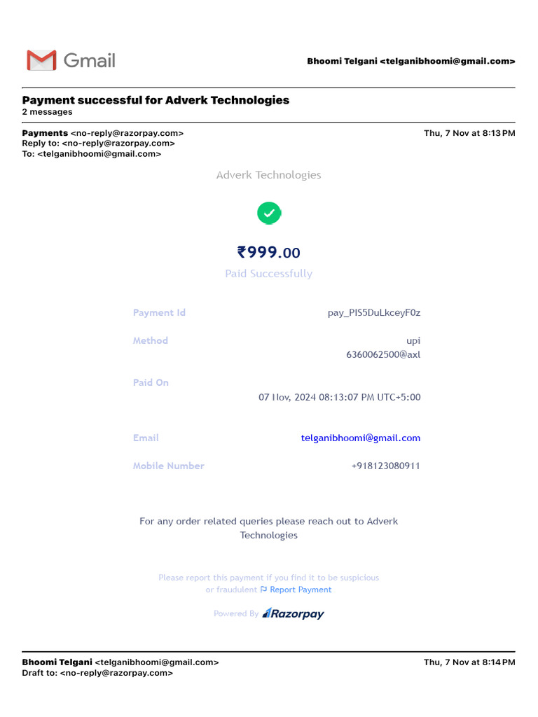Payment Successful For Adverk Technologies | PDF