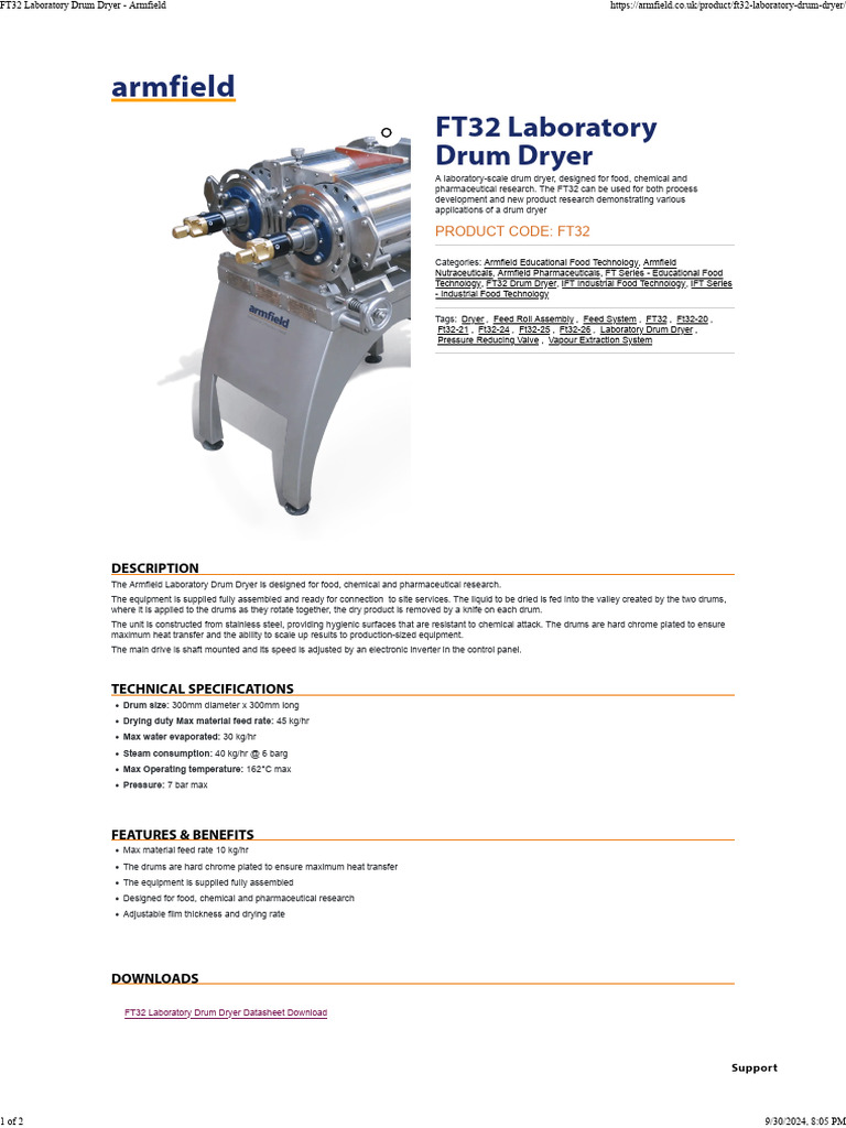 FT32 Laboratory Drum Dryer - Armfield | PDF | Clothes Dryer