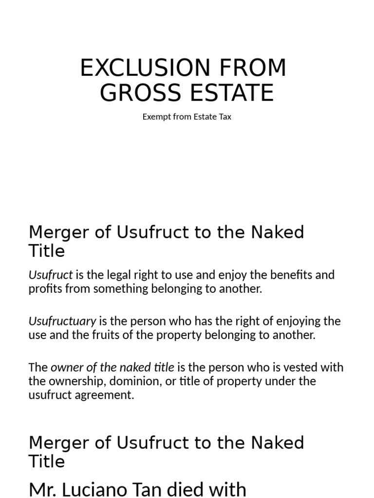 GROSS ESTATE Part 2 Exemptions From Gross Estate | PDF | Inheritance ...