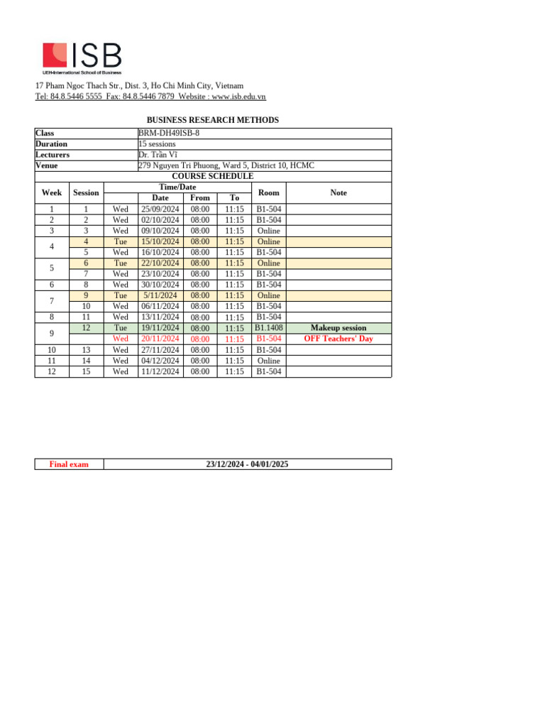 K49 - BRM - Dr. Vi Tran - S1.2024-2025 - BRM 8 | PDF