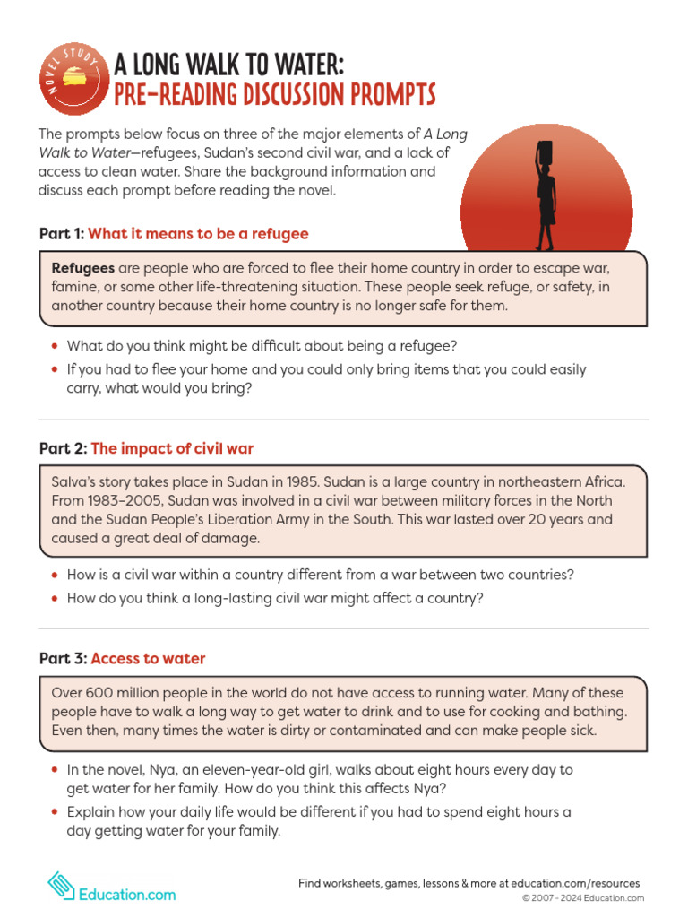 Novel Study A Long Walk To Water Pre Reading Activity | PDF