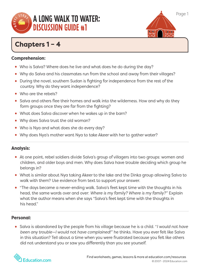 Novel-Study-A-Long-Walk-To-Water-Discussion-Guide-Chapters 1-4 | PDF ...