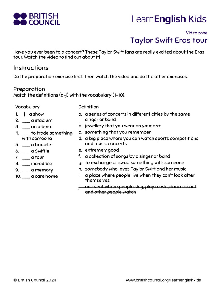 LearnEnglishKids Video Zone Taylor Swift Eras Tour | PDF | Taylor Swift