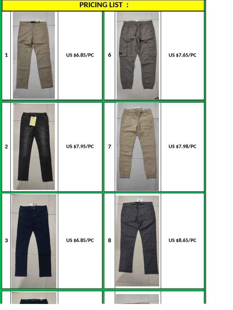 Pricing List for Products per Piece | PDF