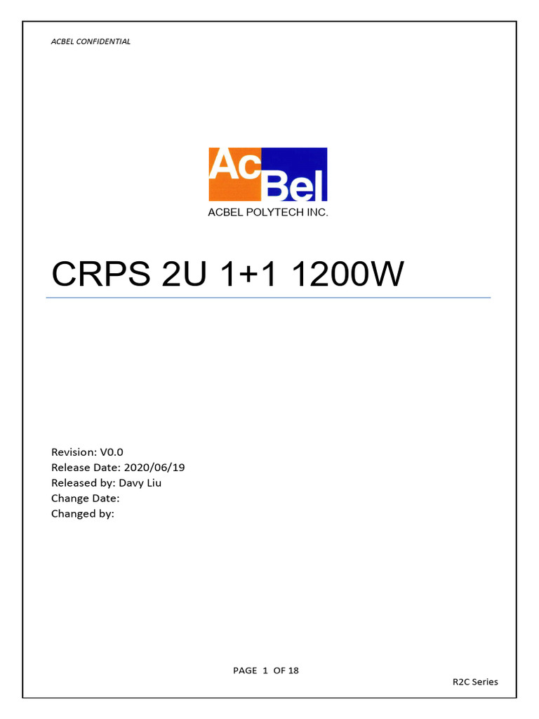 Acbel Polytech Inc. CRPS 2U 1+1 1200W Power Distribution Board ...
