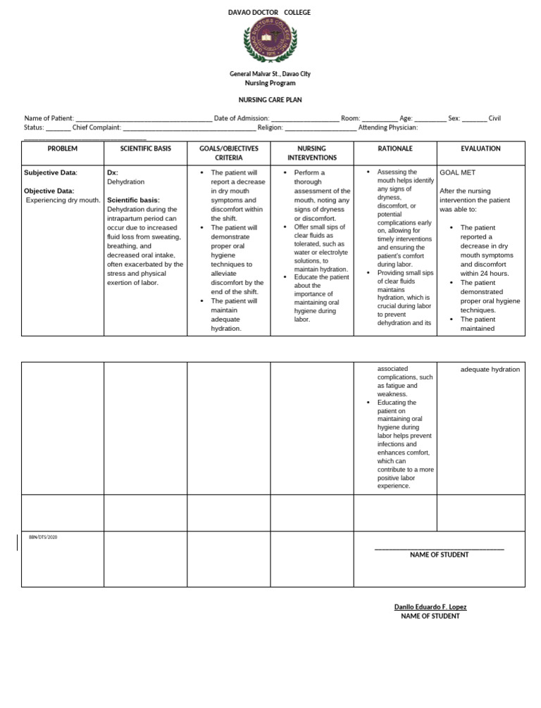 NCP Form | PDF | Dehydration | Human Diseases And Disorders