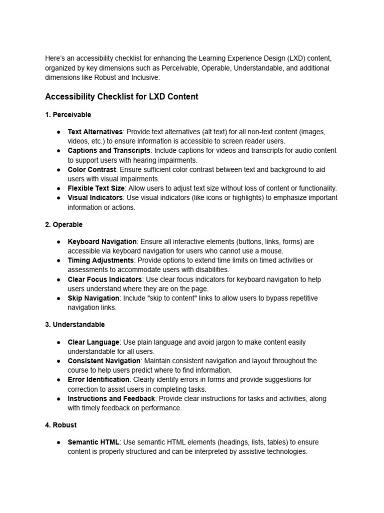 Accessibility Checklist For LXD Content | PDF | Accessibility ...