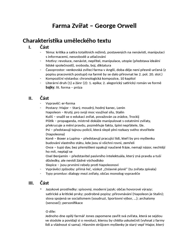 Farma Zvířat - Rozbor | PDF