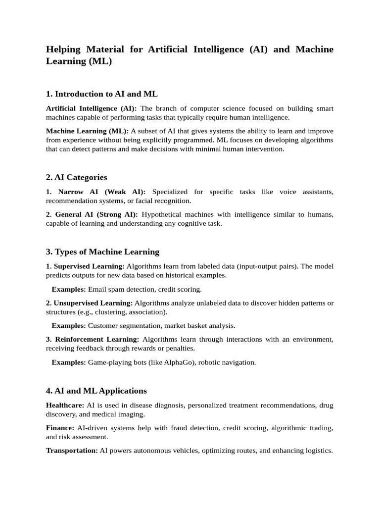 Helping Material For Artificial Intelligence & Machine Learning | PDF | Machine Learning ...