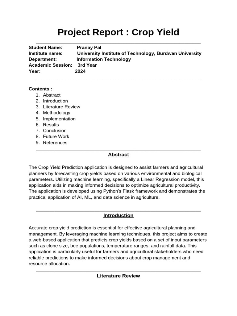 Crop Yield Report | PDF | Machine Learning | Regression Analysis