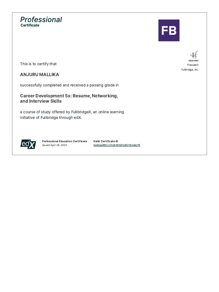 FullbridgeX Career Development 5x Certificate - EdX | PDF