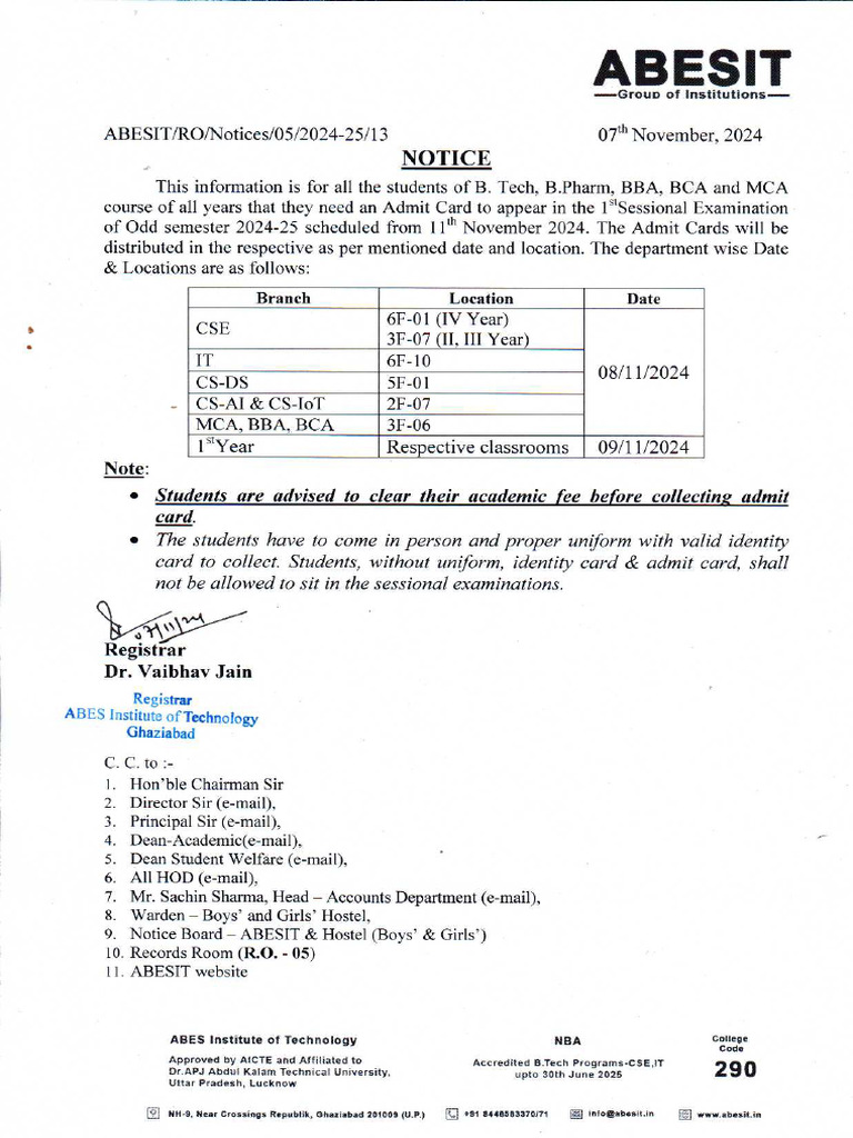 Encl.13 Sessional Admit Card | PDF