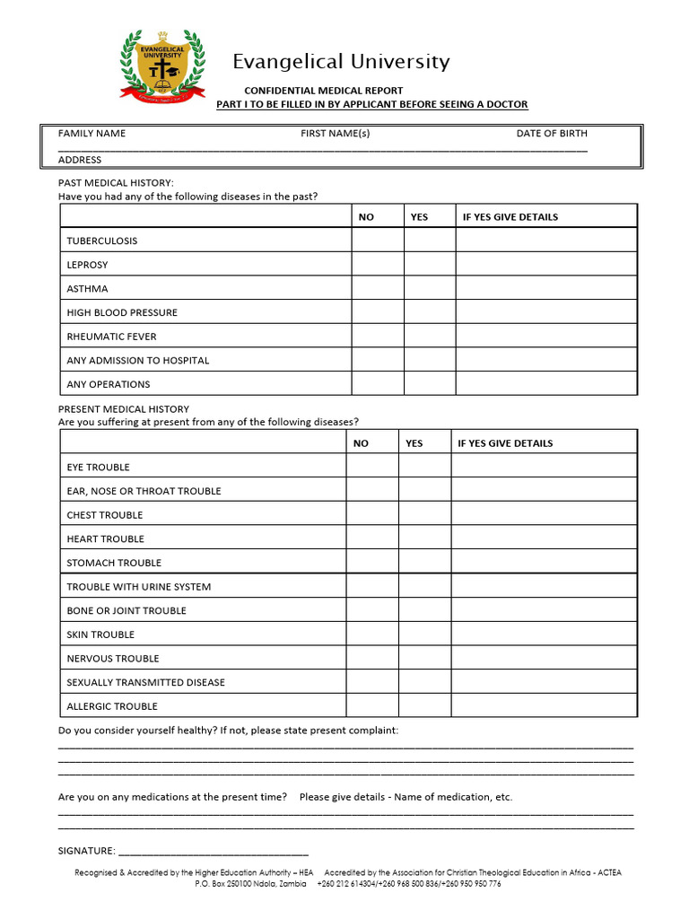 Medical Form | PDF | Medical Specialties | Clinical Medicine