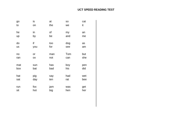 UCT Speed Reading Test | PDF