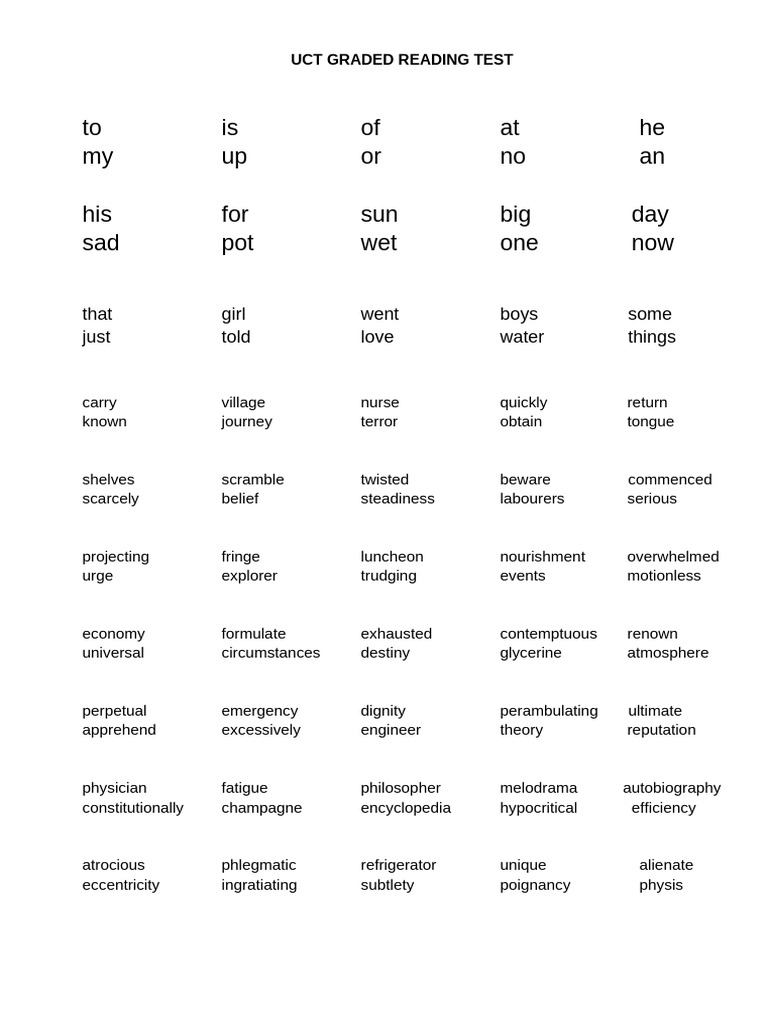 UCT Graded Reading Test | PDF