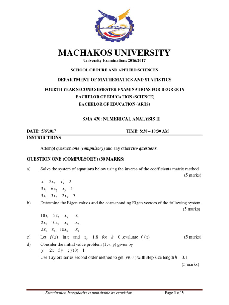 Sma 430 Numerical Analysis Ii | PDF | Eigenvalues And Eigenvectors | Computational Science