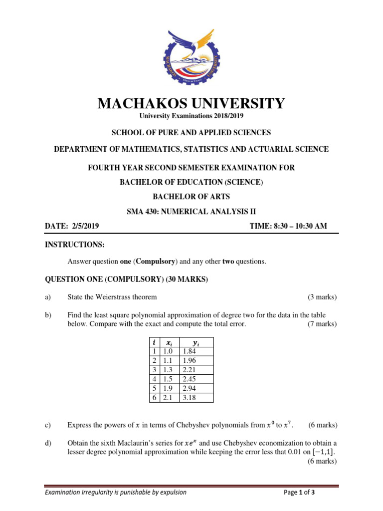 Sma 430 Numerical Analysis II | PDF | Numerical Analysis | Polynomial